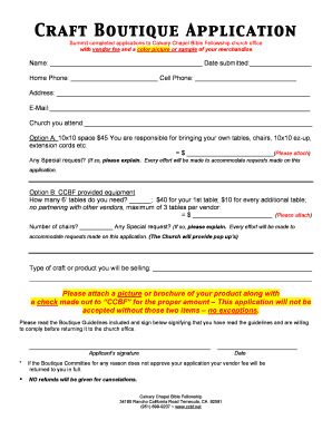 Fillable Online Boutique Application and Guidelines 2015 revised Fax ...