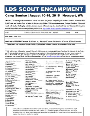 Fillable Online 2015 Final Registration Form - LDS Encampment 2015 Fax ...