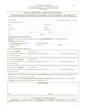 Fillable Online olea APPLICATION FORM SAMPLING STATEMENT - bOLEAb ...