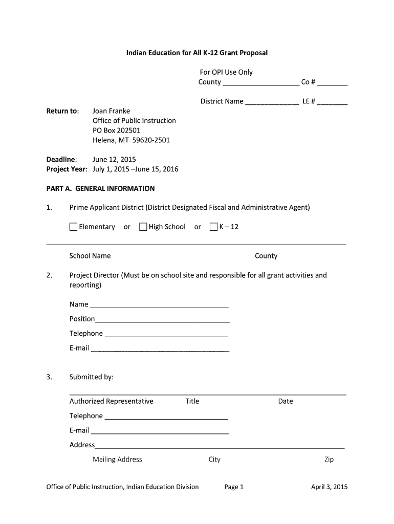 Fillable Online opi mt Indian Education for All K-12 Grant Proposal For ...