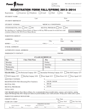 Fillable Online Registration form fall/spring 2013-2014 - CL Design Fax ...