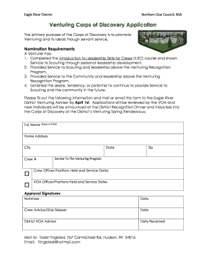 Fillable Online eagleriver nsbsa Venturing Corps of Discovery ...