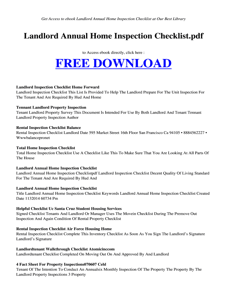 Fillable Online gebleh esy LANDLORD ANNUAL HOME INSPECTION CHECKLIST ...