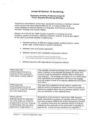 Fillable Online Section 75 Screening - Equality bMonitoringb Strategy ...