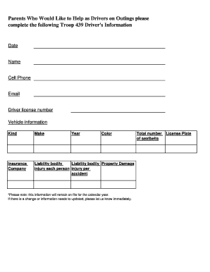 Fillable Online Driver Information - BSA Troop 439 Fax Email Print ...