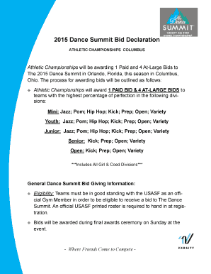 Fillable Online 2015 Dance Summit Bid Declaration ATHLETIC ...