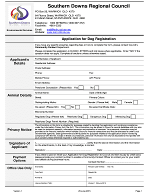 Fillable Online sdrc qld gov Application for Dog Registration ...