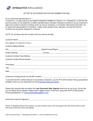 Fillable Online Letter of Authorization for DID number porting ...