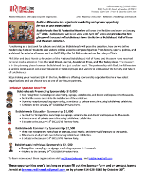 Fillable Online redlineartmke Exclusive Sponsor Benefits: These ...