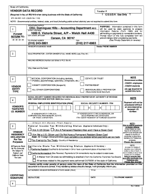Fillable Online Vendor Data Record PDF - bCaliforniab State University Dominguez bb Fax Email ...
