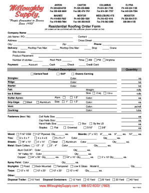 Fillable Online OH Roofing order form - Willoughby Supply Company Fax ...