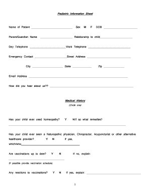 Fillable Online Pediatric Information Sheet - Melissa Parra CNP Fax ...