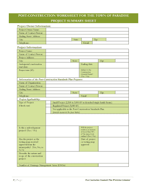 Fillable Online Post Construction Small Project Worksheet - Town of ...