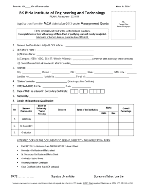 Fillable Online bkbiet ac To download Application Form - BK Birla Institute of Engineering ...