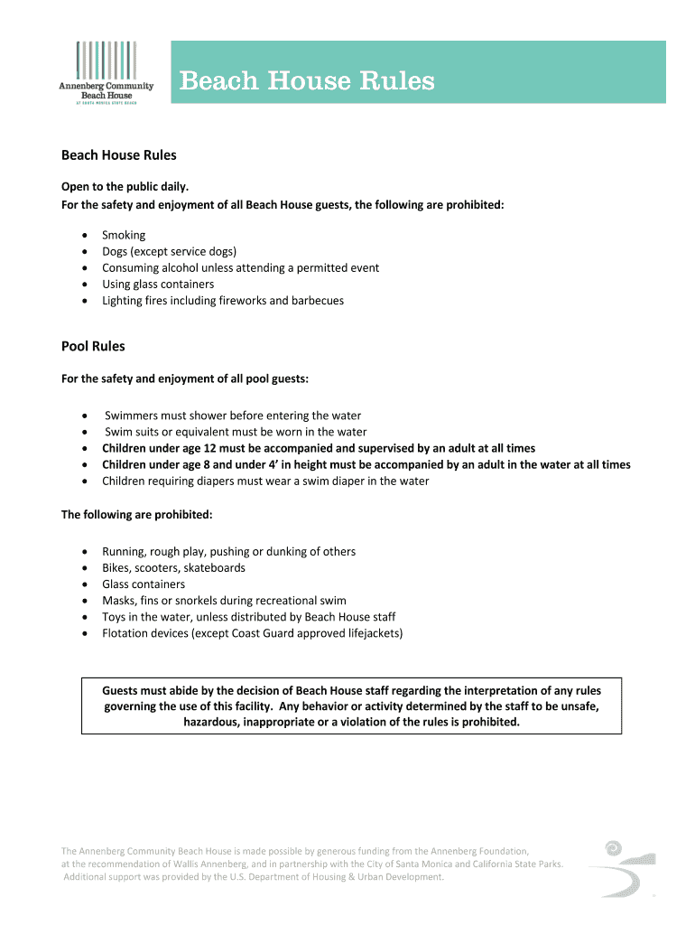 Fillable Online Beach House Rules Fax Email Print - pdfFiller
