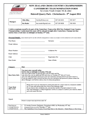 Fillable Online athleticscanterbury org 2014 NZ Cross Country ...