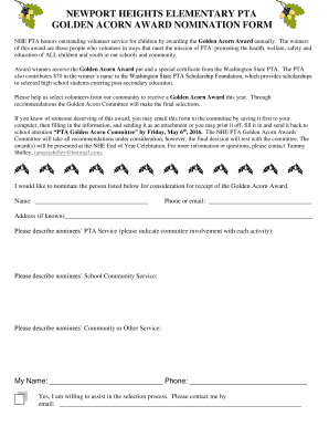 Fillable Online nhe-pta Golden Acorn Award Nomination Form - Newport ...