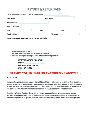 Fillable Online Return & repair form - Western Weather Group Fax Email ...