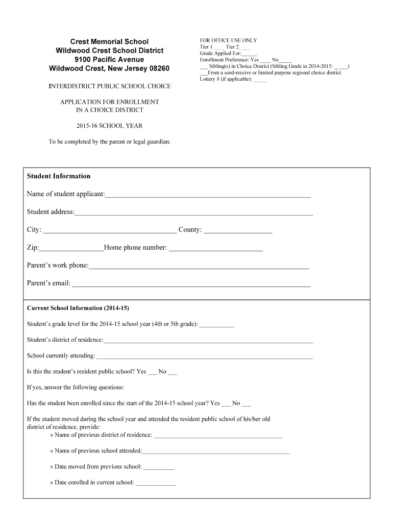 Fillable Online crestmem Choice School Application 2015-16 - Crest ...