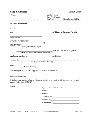 Fillable Online mncourts Affidavit of Personal Service Dissolution with Children Fax Email Print ...