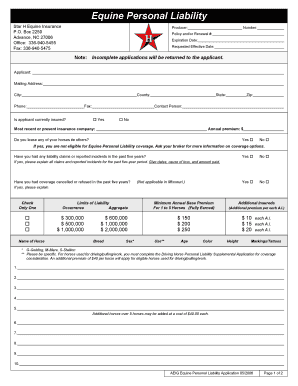 Personal Horse Owner Liability Application - Star H Equine Insurance ...