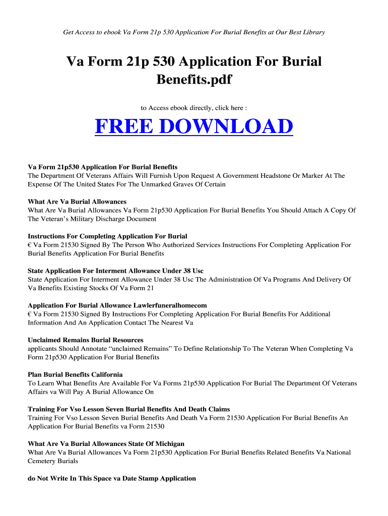 Fillable Online monita esy BVAb FORM 21P 530 bAPPLICATIONb FOR bBURIALb ...