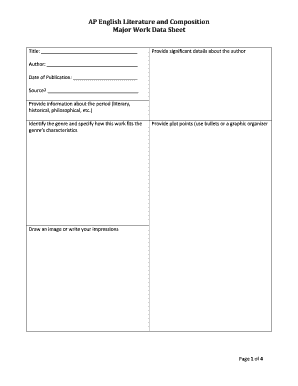 Fillable Online AP English Literature and Composition Major Work Data ...
