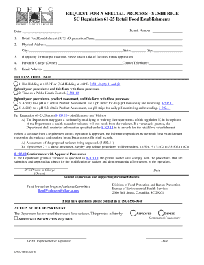 Fillable Online scdhec Request for a Special Process - SC Department of ...