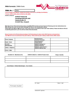 Fillable Online gudeco RMA-Form RMA RMA-Form RMA-Formular RMA-Form Fax ...