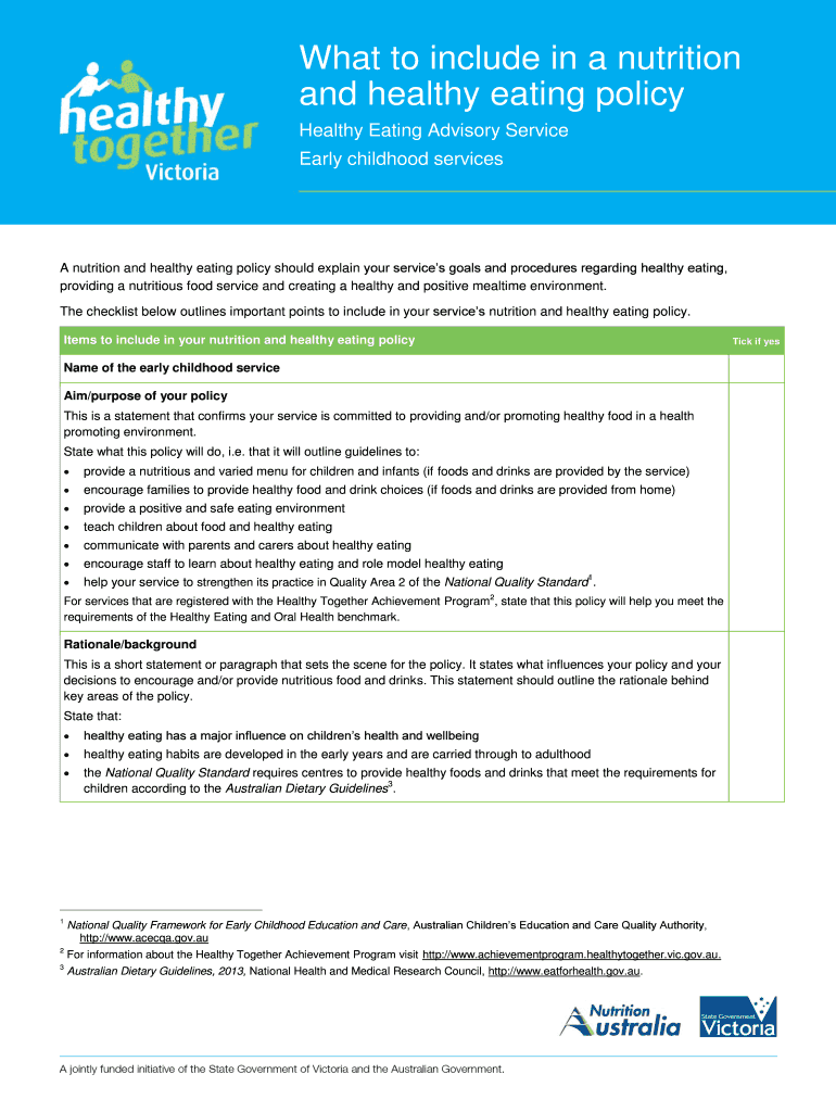 Fillable Online heas healthytogether vic gov What to include in a ...