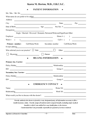 Fillable Online Patient Information.xls Fax Email Print - pdfFiller