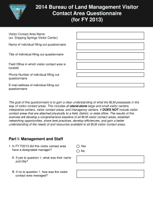Fillable Online blm 2014 BLM Visitor Contact Area Questionnaire - Bureau of Land ... Fax Email ...