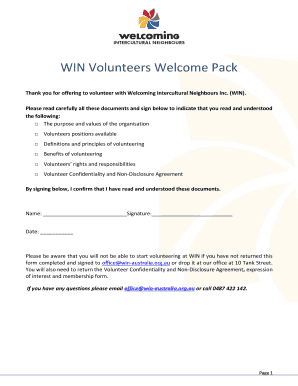 Fillable Online win-australia org WIN Volunteers Welcome Pack ...