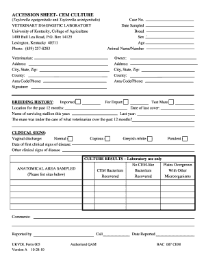 Fillable Online ACCESSION SHEET - CEM CULTURE - University of Kentucky ...