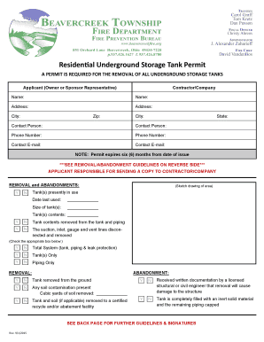 Fillable Online beavercreekfire Residential Underground Storage Tank ...