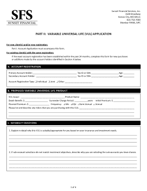 Fillable Online PART II vARIAble unIveRsAl lIfe vul APPlICATIOn Fax ...