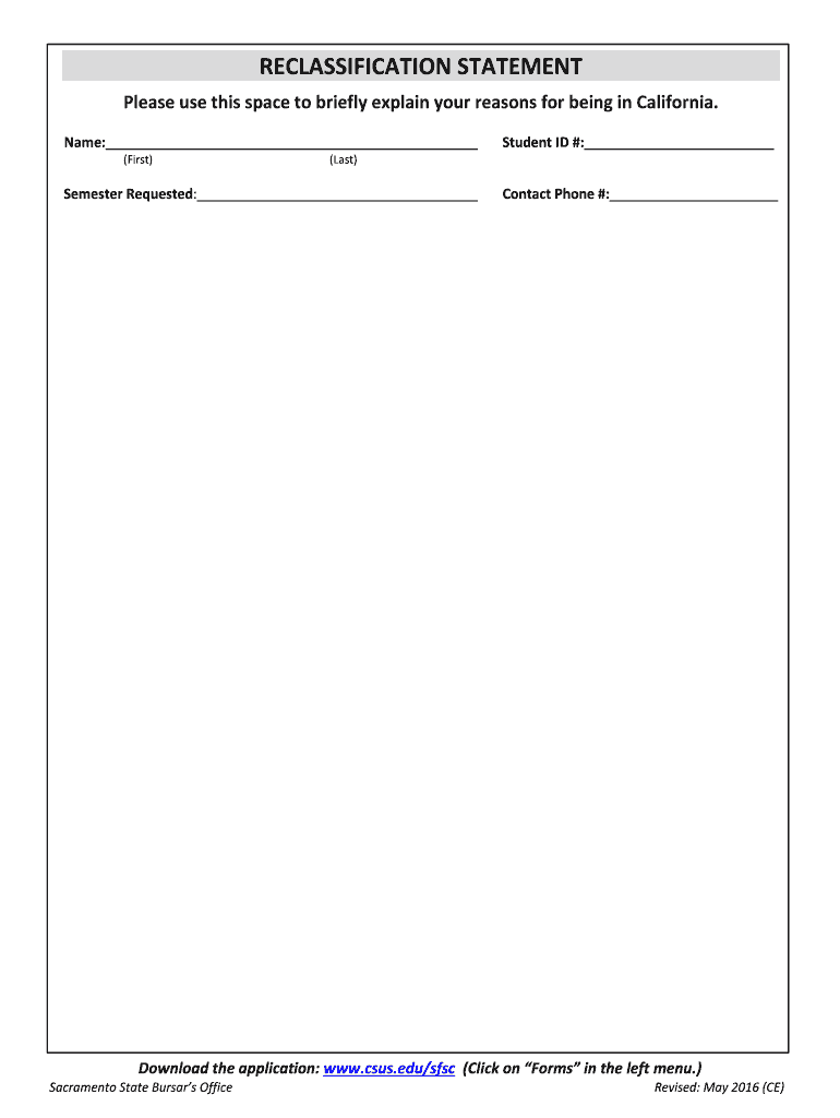 Fillable Online csus Spring reclassification request for continuing students - CSUS Fax Email ...