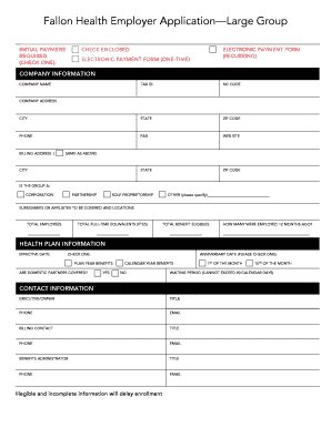 Fillable Online Large group employer application - Fallon Community ...