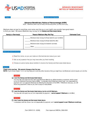 Fillable Online Advance Beneficiary Notice PDF - USMD Hospital at Fort ...