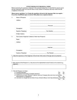 Fillable Online EVENT INSURANCE PROPOSAL FORM Please answer questions 1 ...