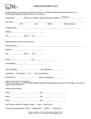Fillable Online Customer form - PLS bPrintb Fax Email Print - pdfFiller