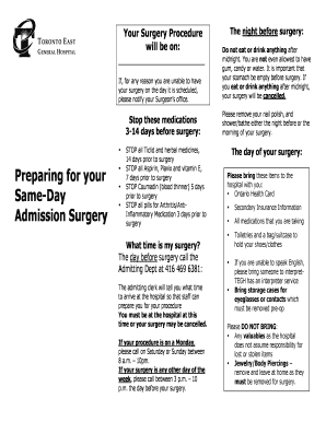 Fillable Online Your Surgery Procedure The night before surgery will be ...