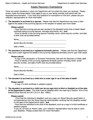 Fillable Online dhcs ca Estate Recovery Exemptions Form Fax Email Print ...