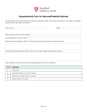 Fillable Online Supplementary Form for SeizuresPossible Seizures Fax ...