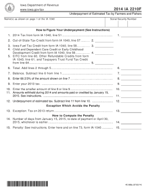 Fillable Online Iowa Department of Revenue 2014 IA 2210F www Fax Email ...