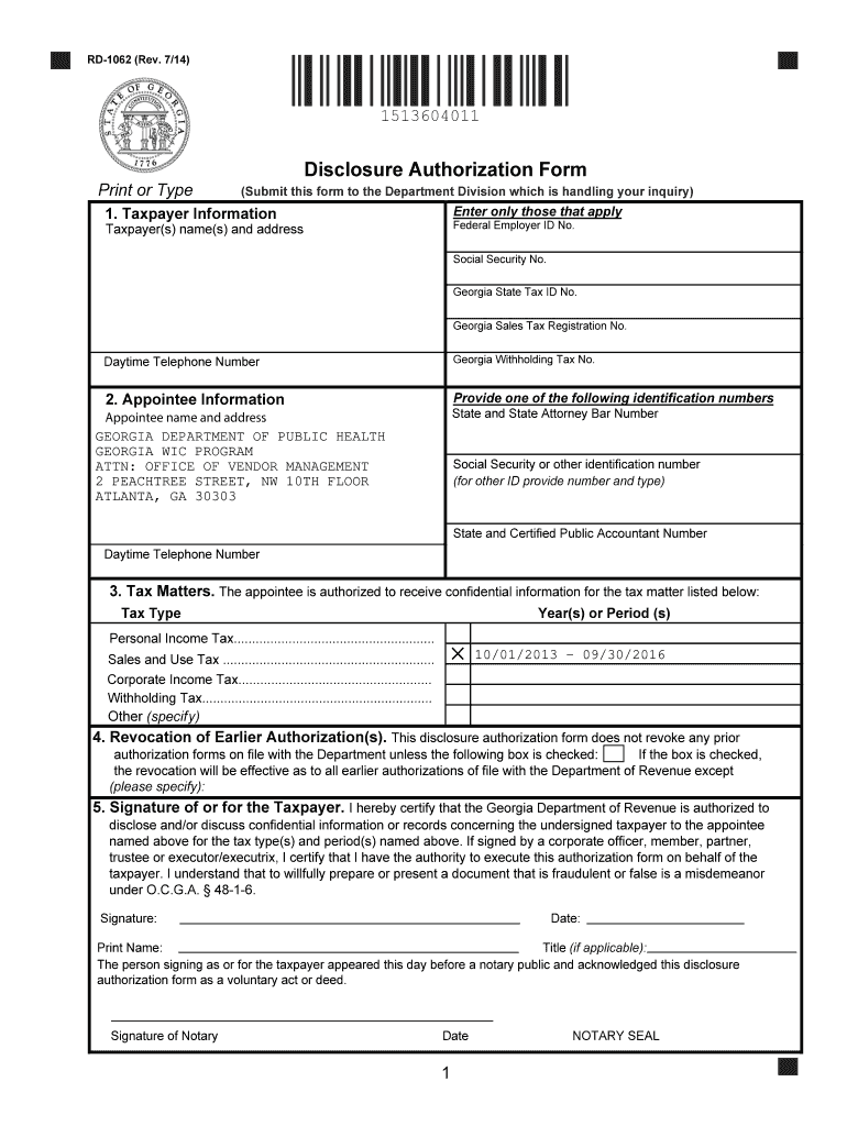 Fillable Online 7/14) Print or Type Disclosure Authorization Form ...