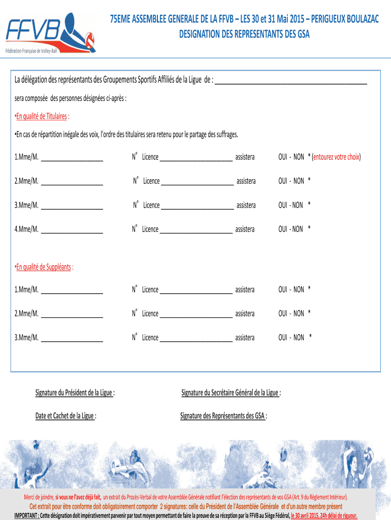 Remplissable En Ligne extranet ffvb 75EME ASSEMBLEE GENERALE DE LA FFVB ...