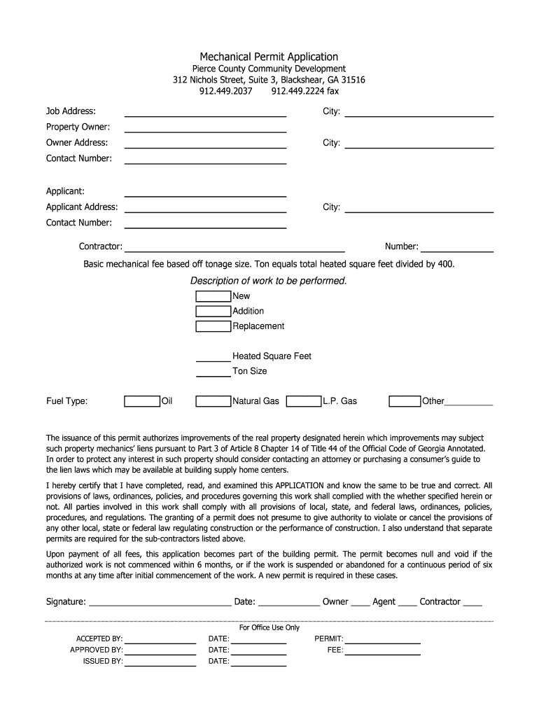 Fillable Online Mechanical Permit Application - Pierce County Fax Email ...