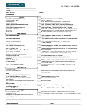 Fillable Online Individual Tax Return Checklist - Clifton Accountants ...