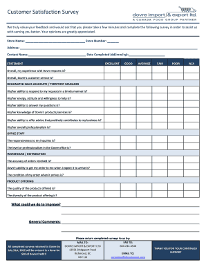 Fillable Online Customer Satisfaction Survey - DOVRE IMPORT LTD. Fax ...